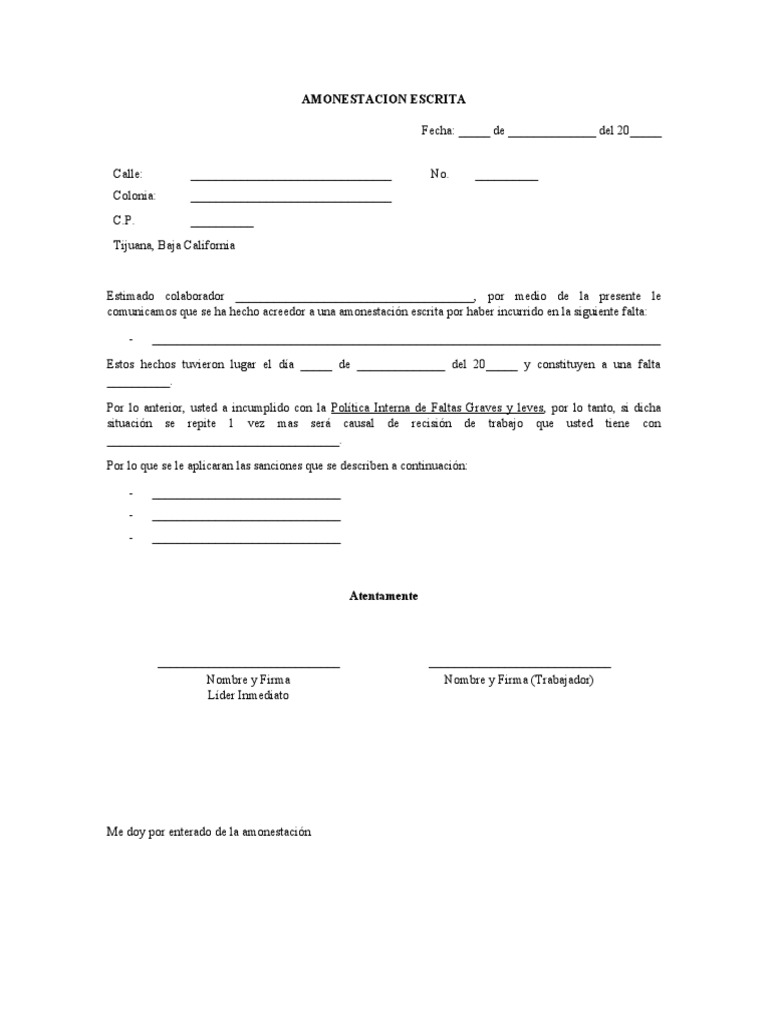 Formato - Amonestacion Escrita | PDF