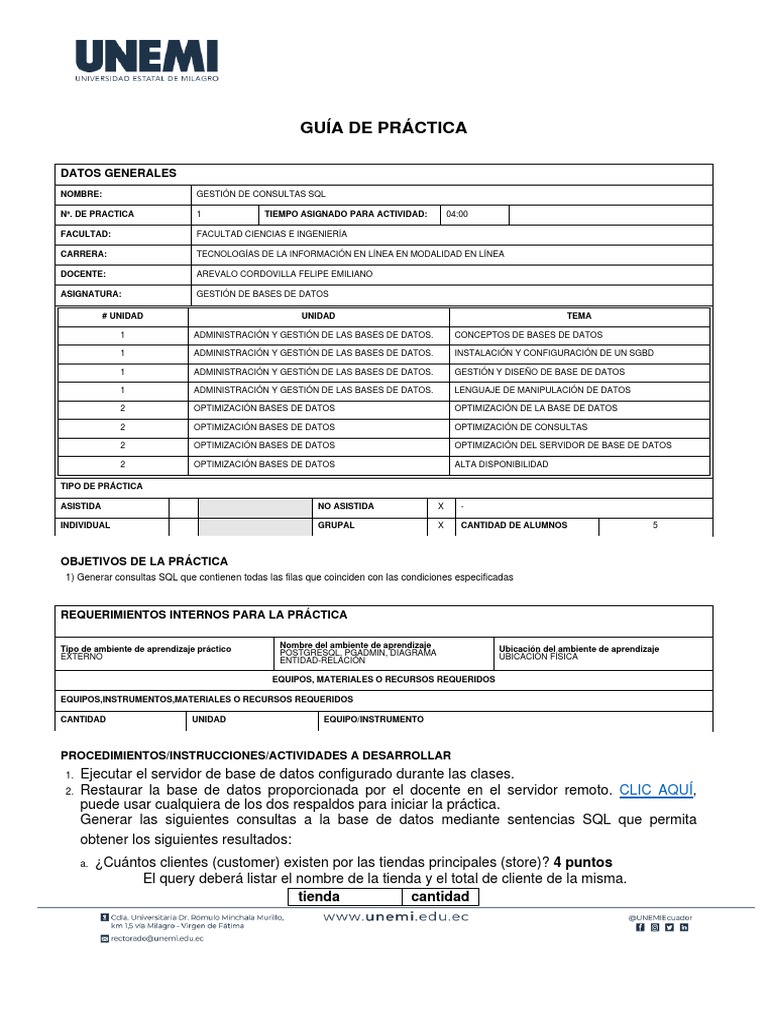 Practica Base De Datos Pdf Bases De Datos Sql