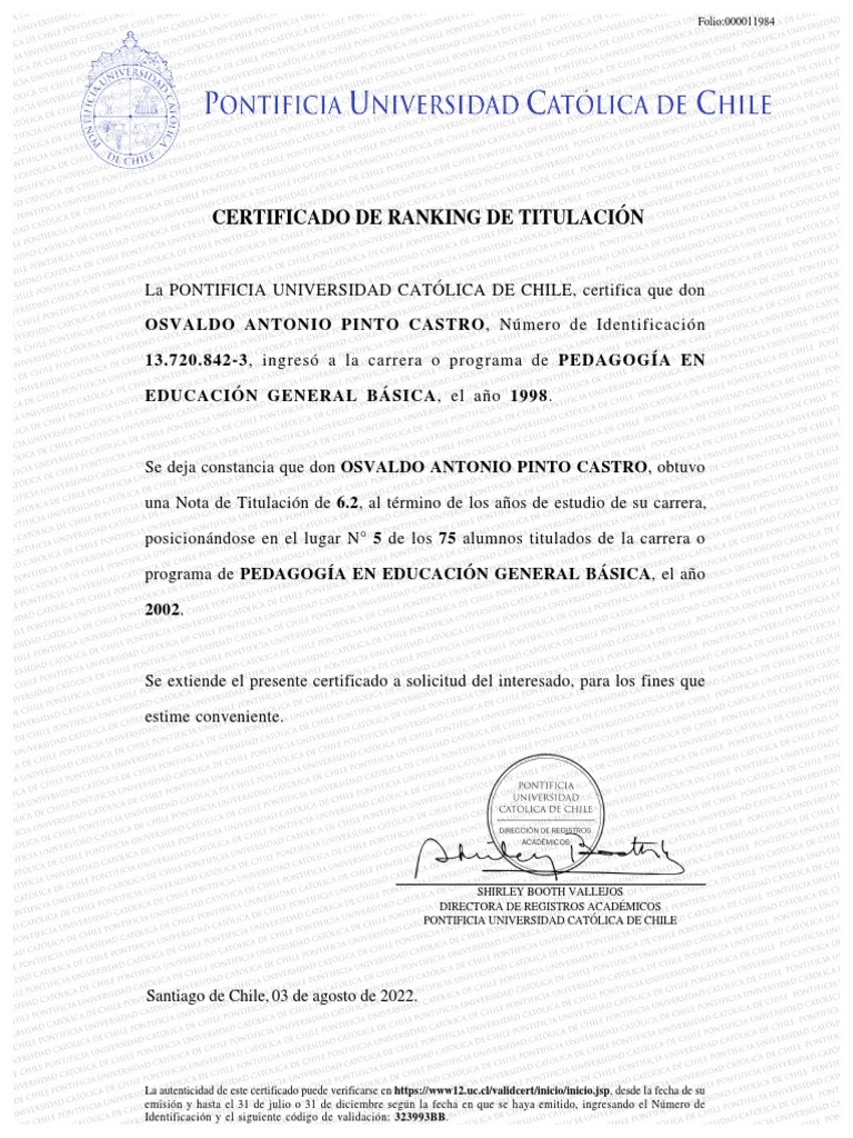 Certificado Ranking Titulación | PDF