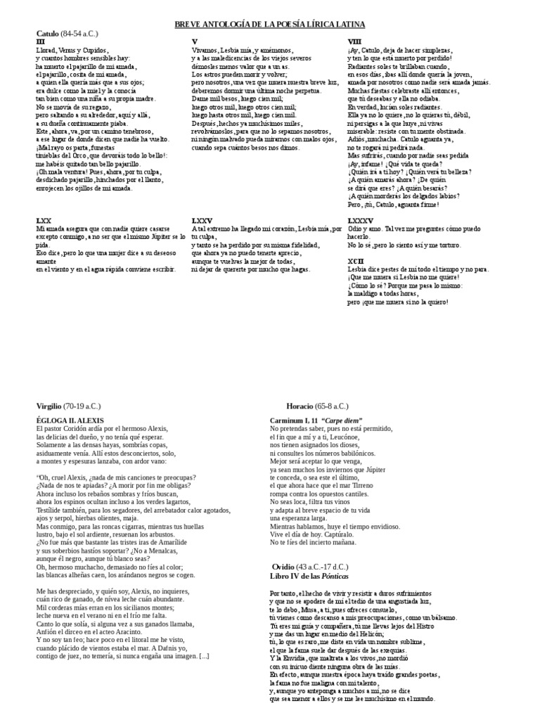 Poesía Lírico Latina: Catulo, Virgilio y Ovidio | PDF