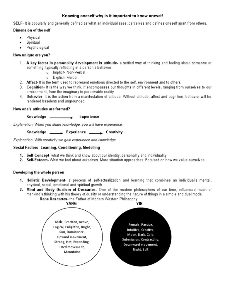 Knowing Oneself Why Is It Important To Know Oneself | PDF | Attitude ...