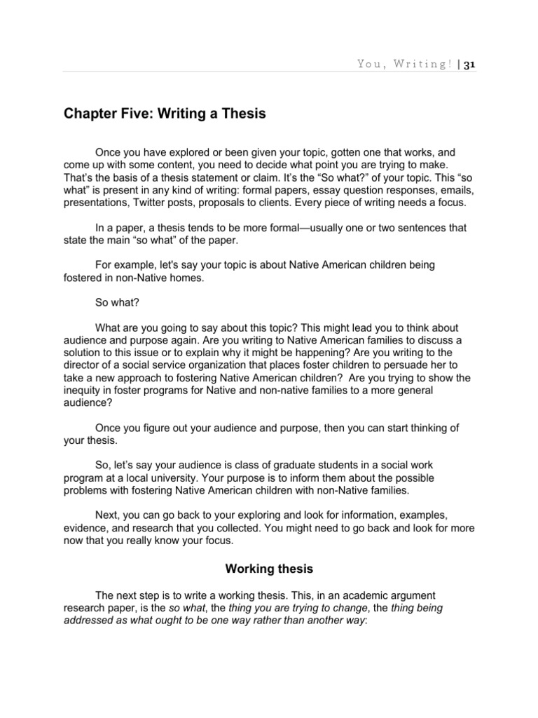 Workbook Chapter 5 - Writing A Thesis | PDF | Thesis | Argument