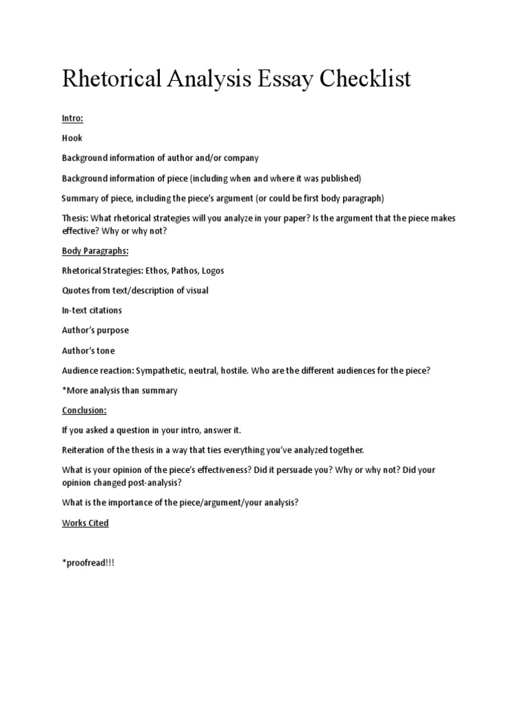 Rhetorical Analysis Essay Checklist | PDF