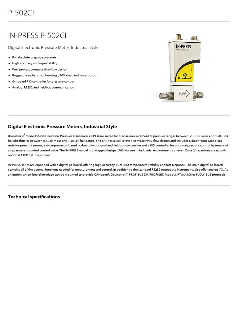 P502CI | PDF | Pressure Measurement | Pressure