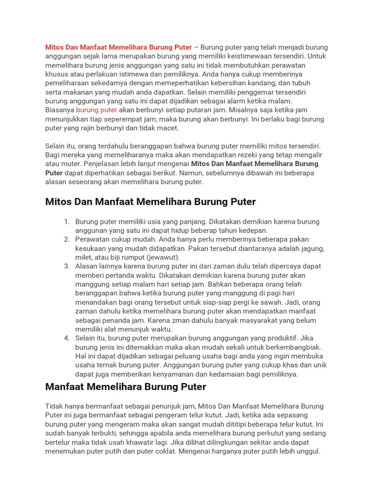 Mitos Burung Puter | PDF