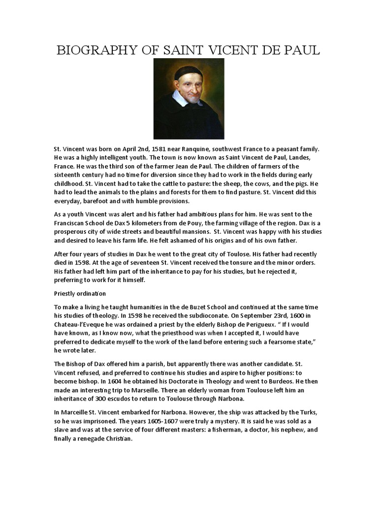 Biography of Saint Vicent de Paul | PDF