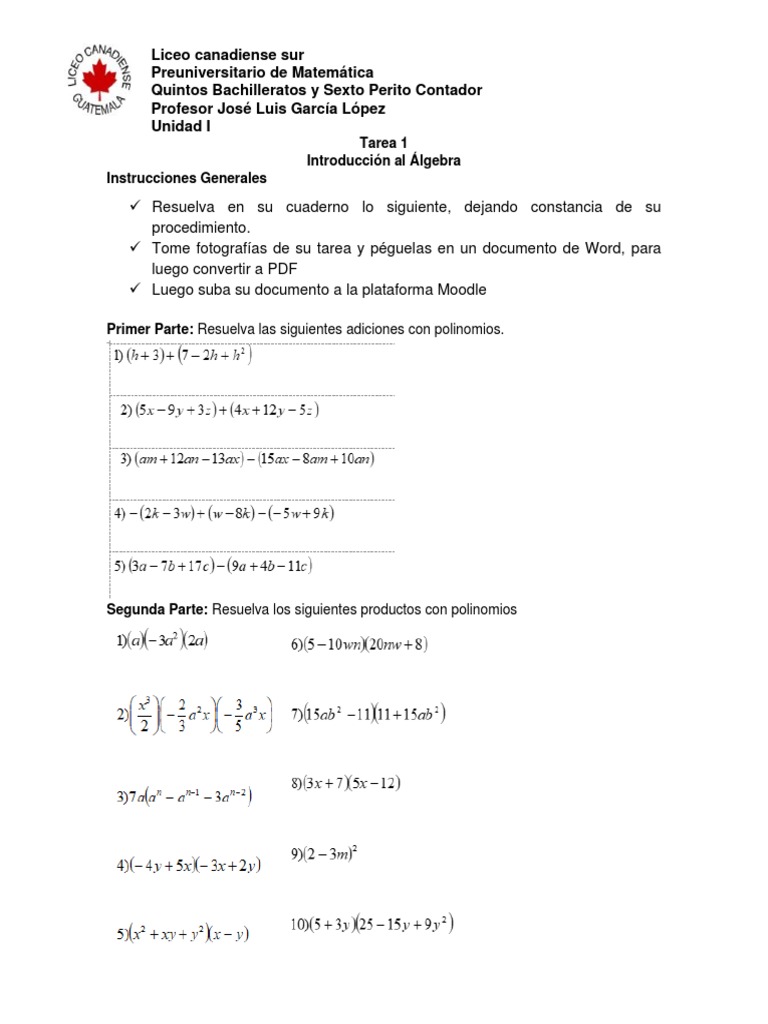 Tarea 1 Introduccion Al Algebra | PDF