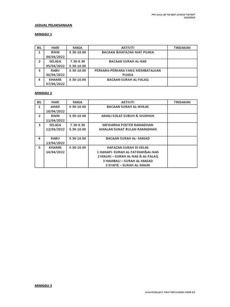 Jadual Pelaksanaan Ihya Ramadan | PDF