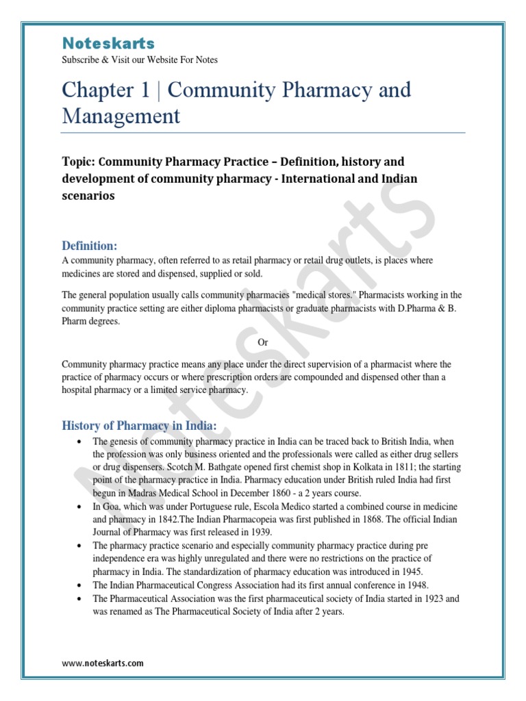 Chapter 1 Community Pharmacy Practice - Definition History and ...