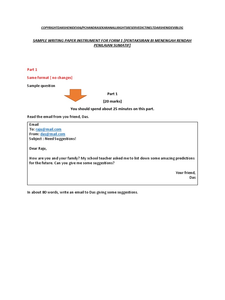 SAMPLE WRITING PAPER INSTRUMENT FOR FORM 1-FROM 3 (PENTAKSIRAN BI ...