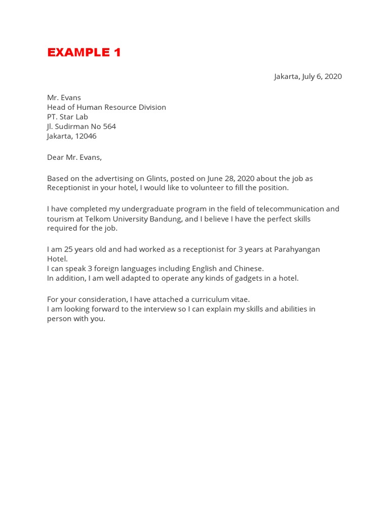 Example of Job Application Letter | PDF