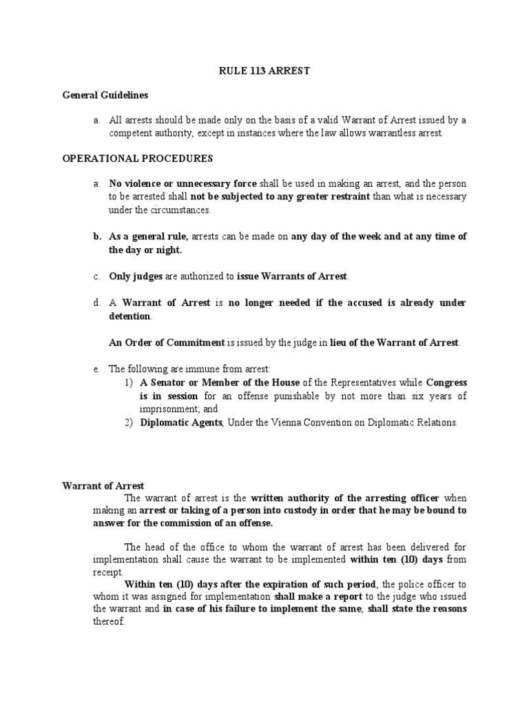 Rule 113 Arrest | PDF | Search Warrant | Arrest
