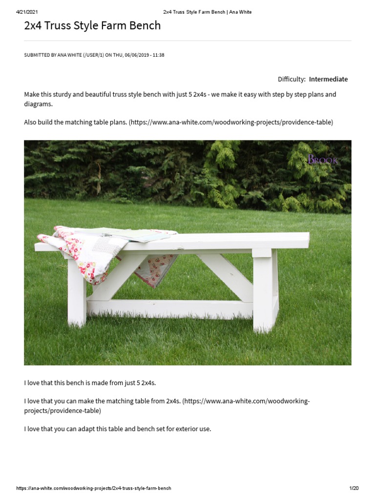 2x4 Truss Style Farm Bench Plans | PDF | Manufactured Goods | Cutting Tools