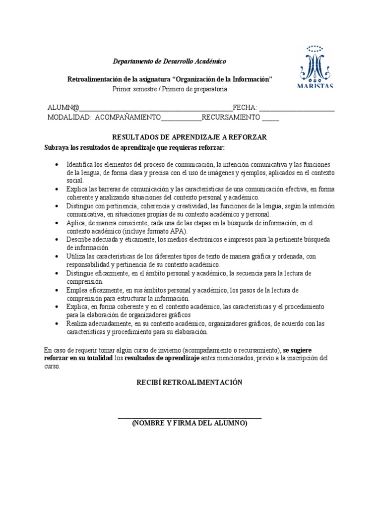 Formato Retroalimentación para ACO RECURSA | PDF