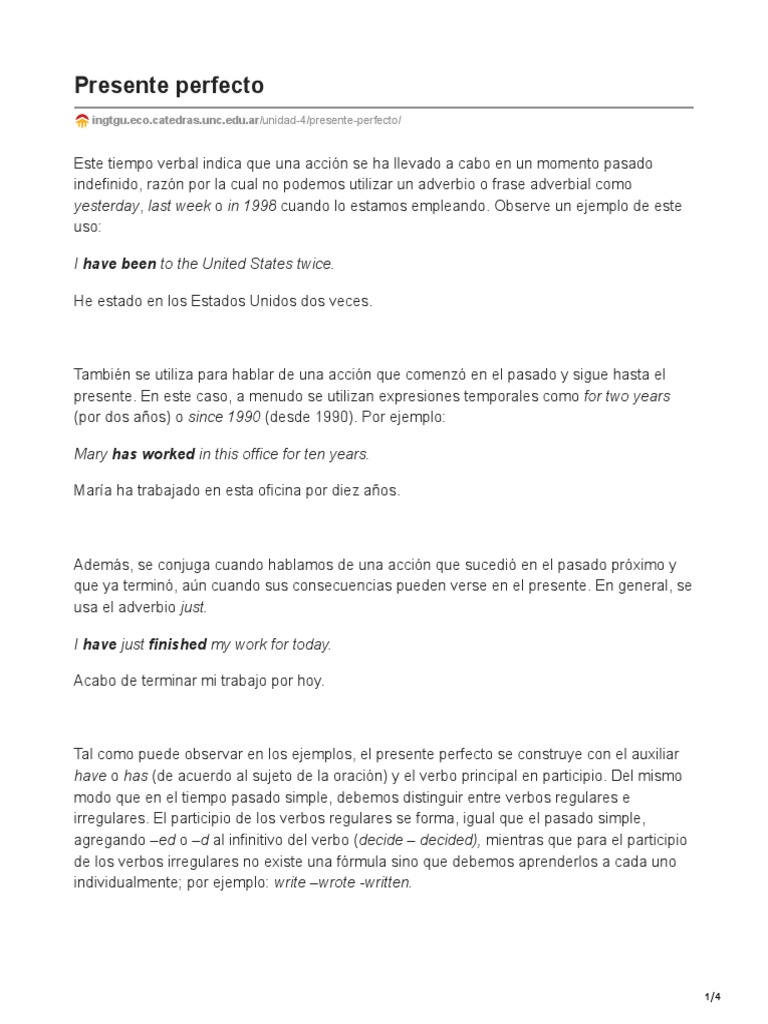 Presente Perfecto Inglés | PDF | Verbo | Adverbio