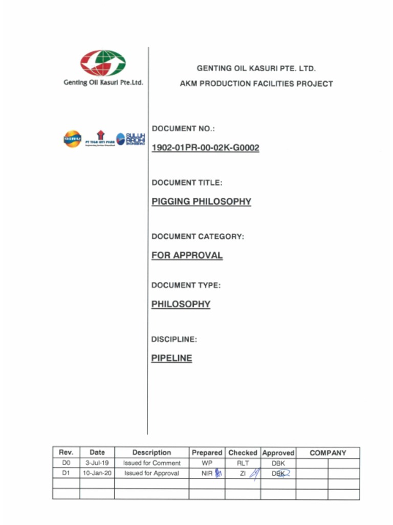 1902-01PR-00-02K-G0002 - D1 Pigging Philosophy | PDF | Pipeline Transport | Materials
