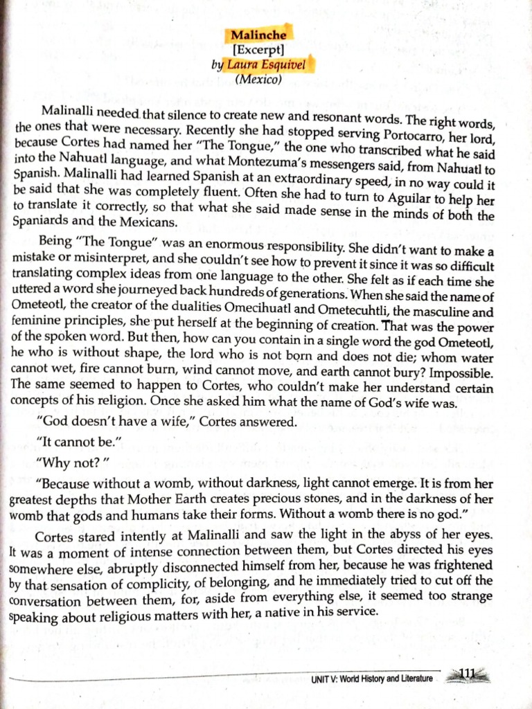 Malinche Excertp by Laura Esquivel | PDF