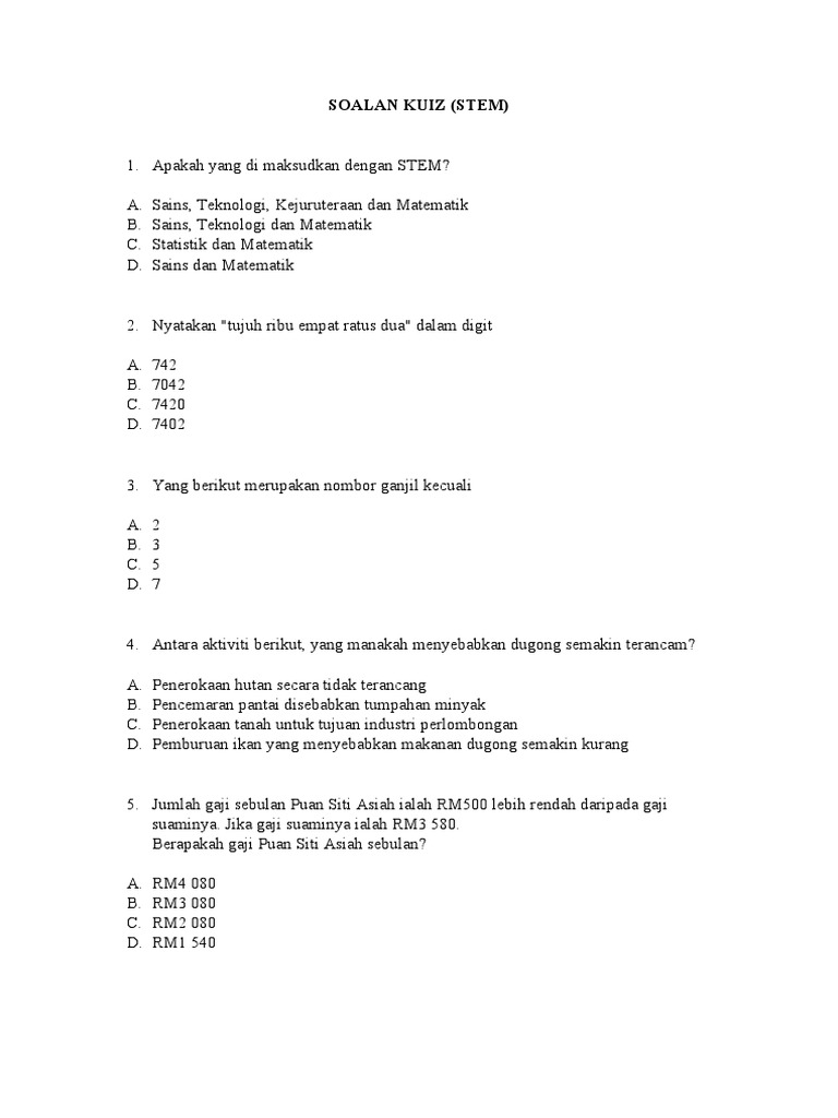 Soalan Kuiz Stem | PDF