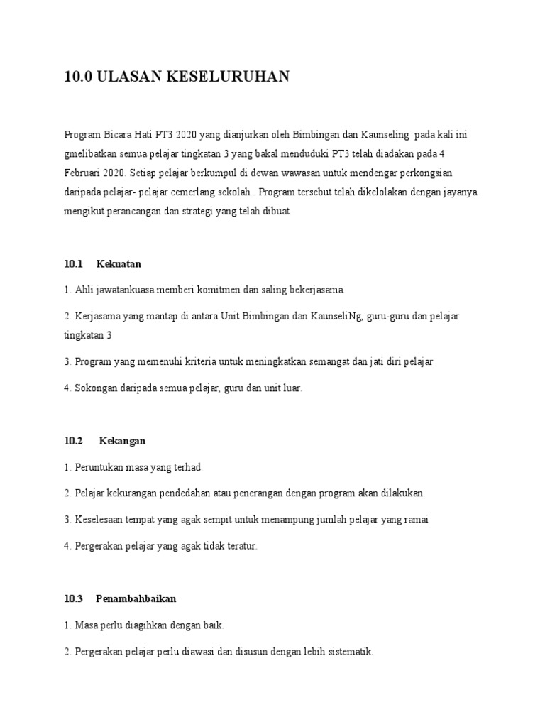 Ulasan Program Bicara Hati PT3 2020 | PDF