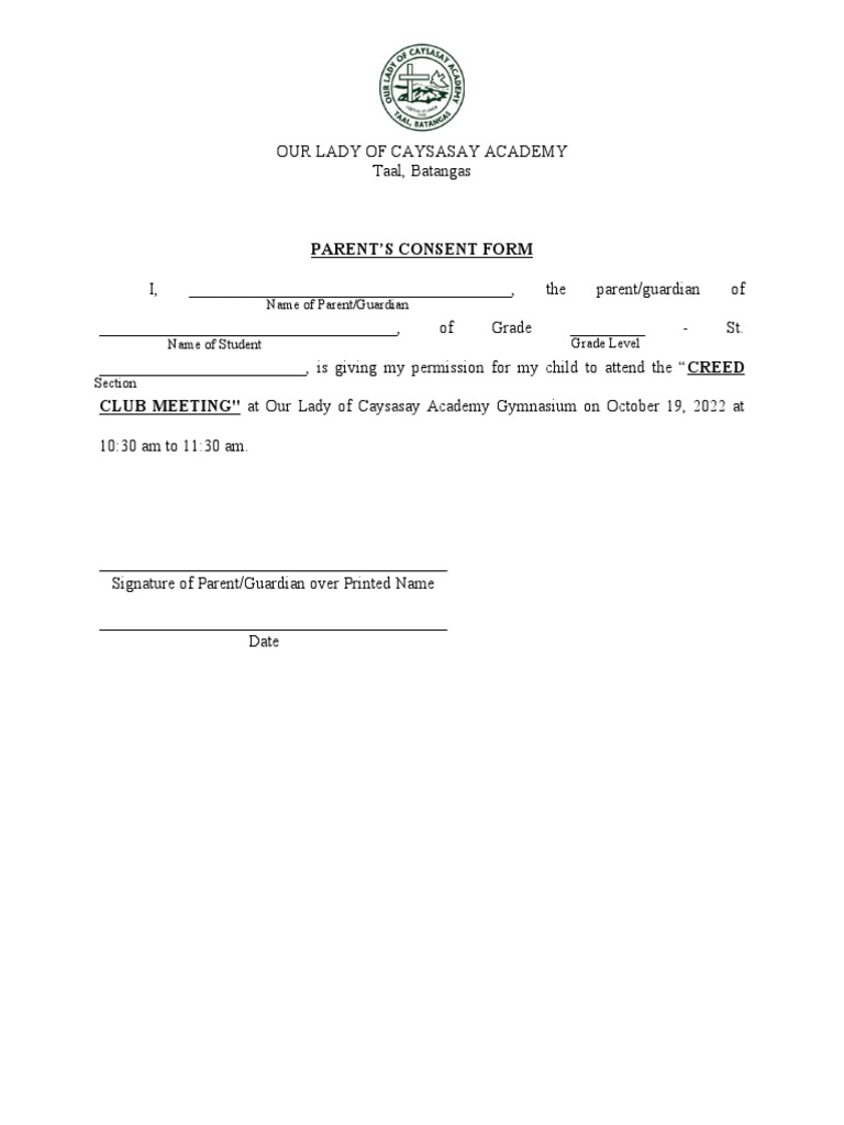 Parents Consent Form | PDF