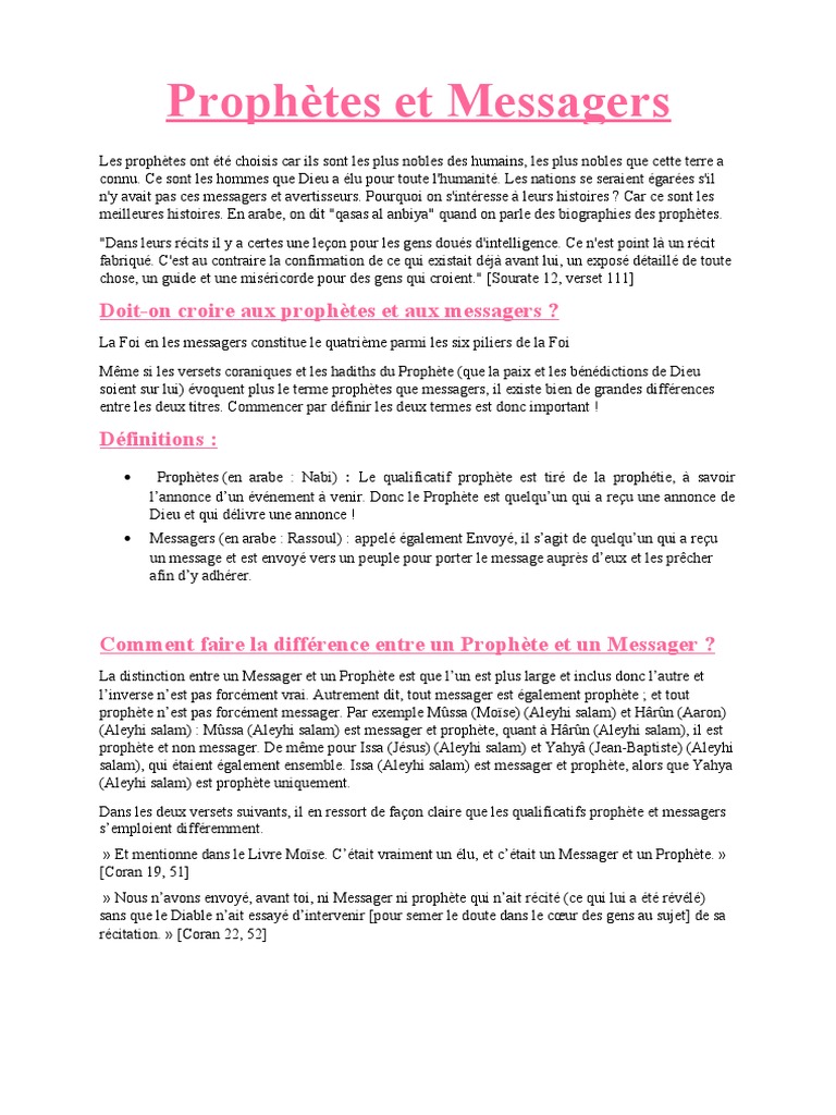 Fiche Prophetes Et Messagers | PDF | Mahomet | Prophètes et messagers ...