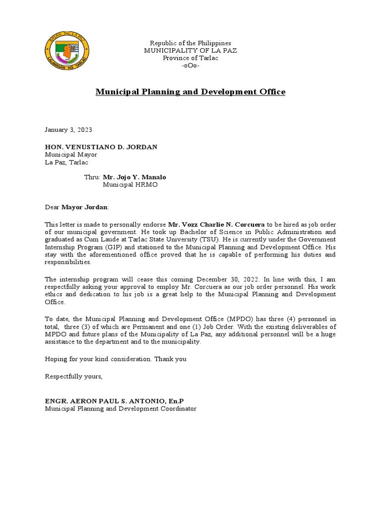 Draft Endorsement Letter | PDF