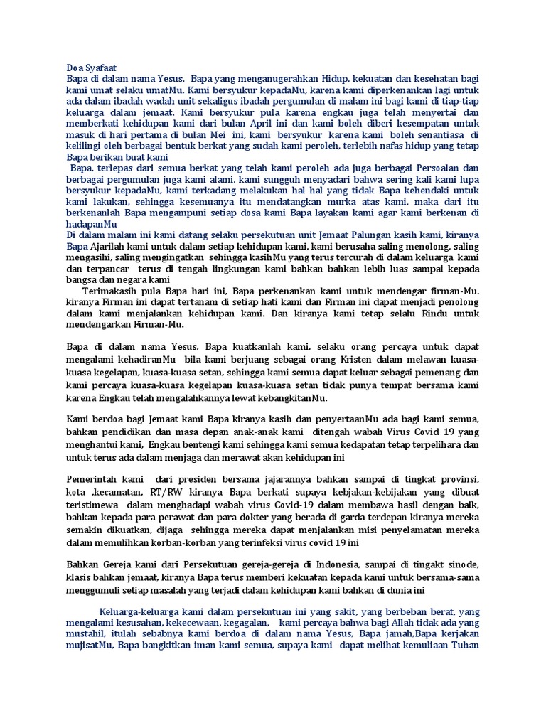 Doa Syafaat Jemaat Palungan Kasih | PDF | Agama & Spiritualitas