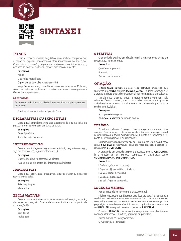 Sintaxe: As Partes da Frase e suas Classificações | PDF | Assunto ...