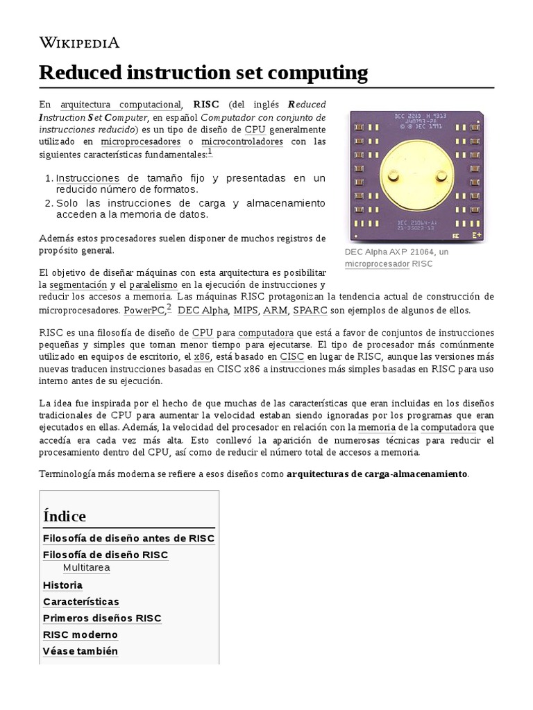 Reduced Instruction Set Computing | PDF | Unidad Central de procesamiento | Almacenamiento de ...