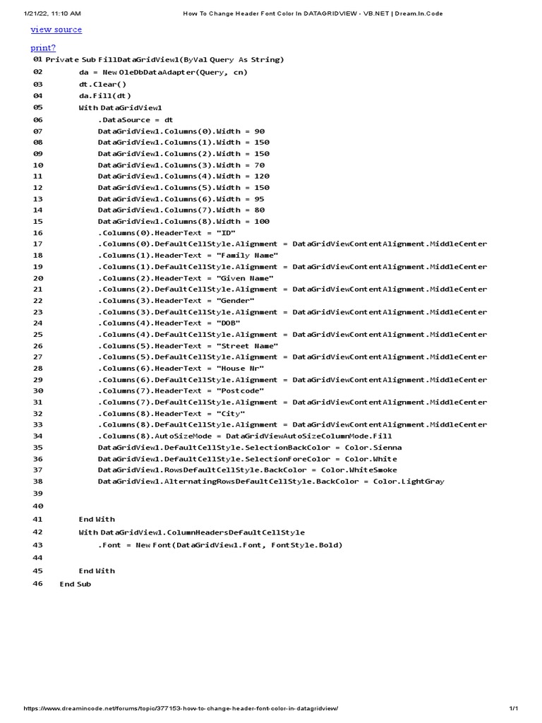 How To Change Header Font Color in DATAGRIDVIEW - VB - NET - Dream - In ... How To Change Header Font Color in DATAGRIDVIEW - VB - NET - Dream - In ...