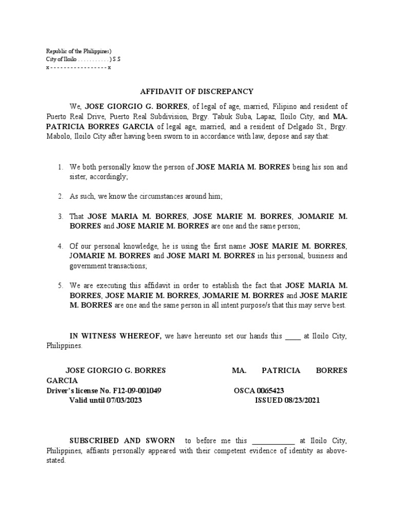 Affidavit of Discrepancy | PDF