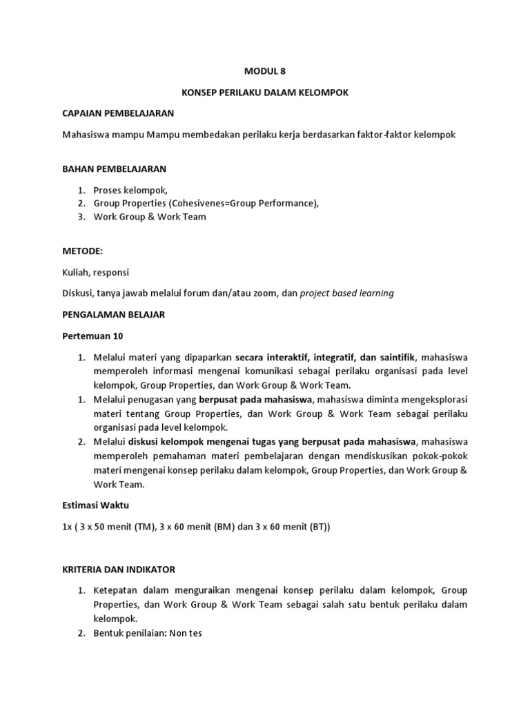MODUL PO Pertemuan 8 (Kelompok, Cohesiveness, Teams) | PDF | Karier & Perkembangan