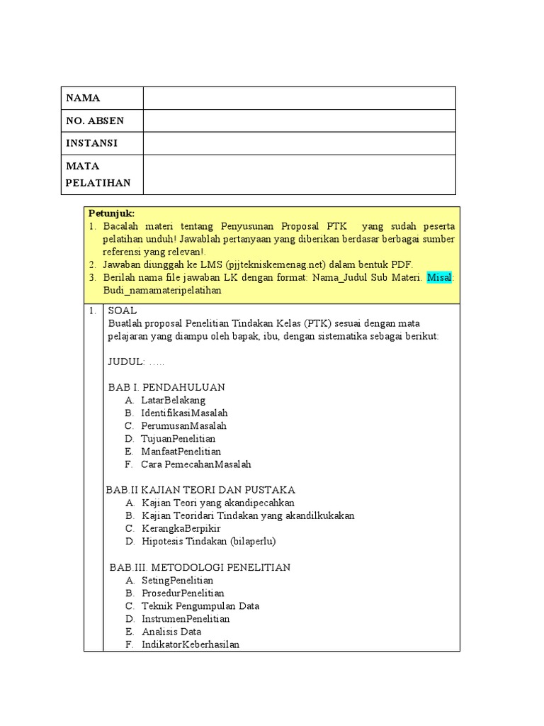 Format Lembar Kerja PTK | PDF