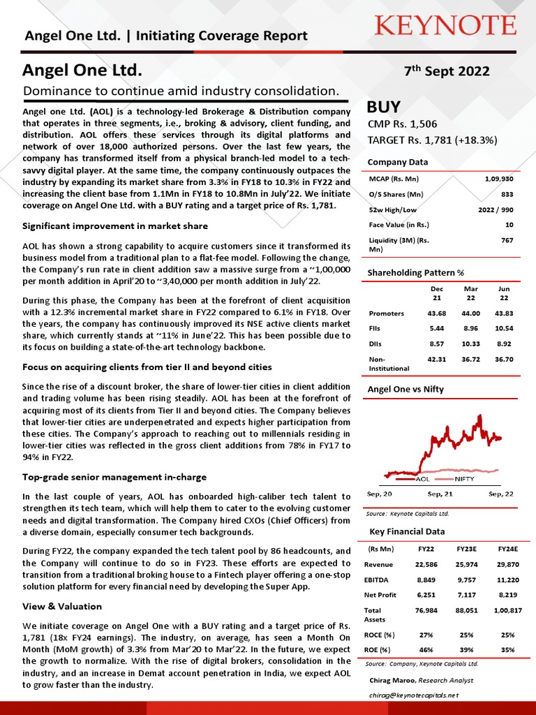 Angel One Ltd. Growth & Market Outlook | PDF | Stocks | Stock Exchange