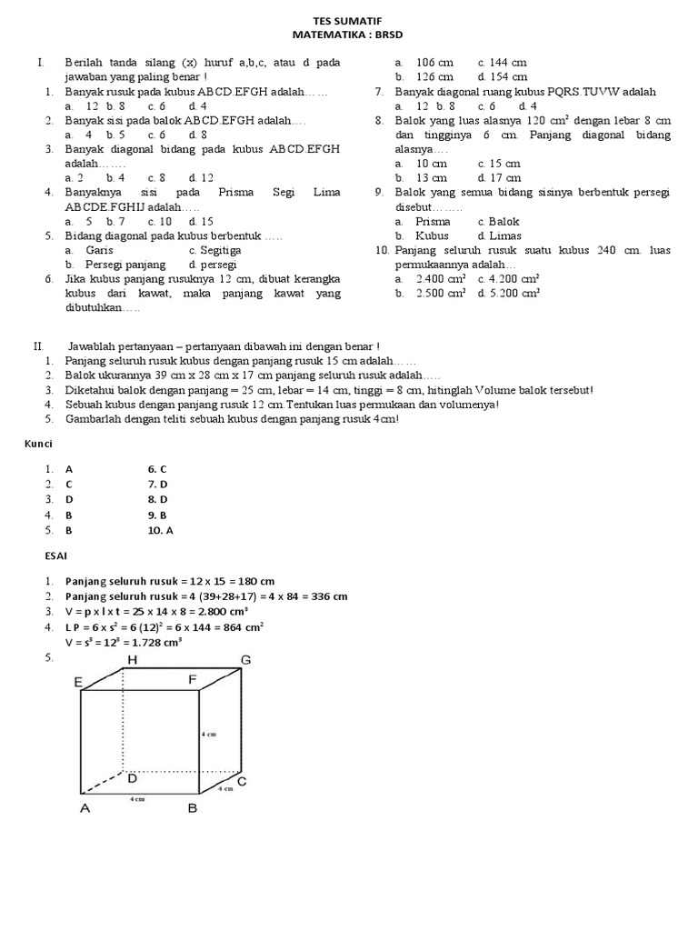 Soal Ulangan Kubus Balok | PDF