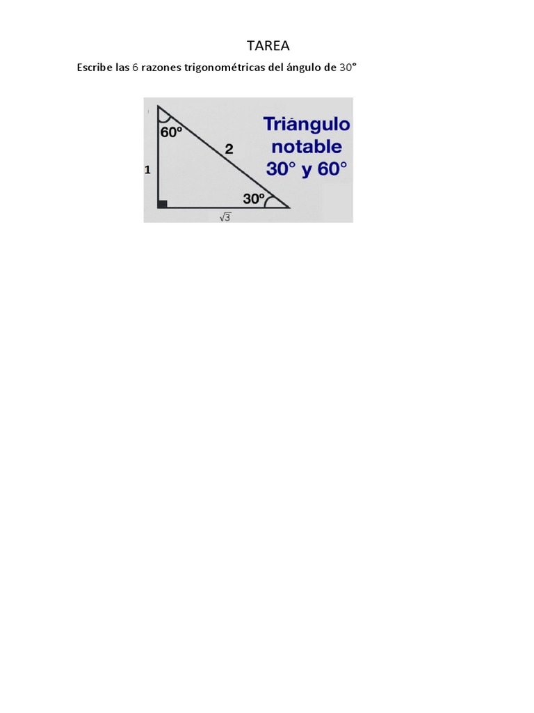 Escribe Las 6 Razones Trigonométricas Del Ángulo de 30 | PDF