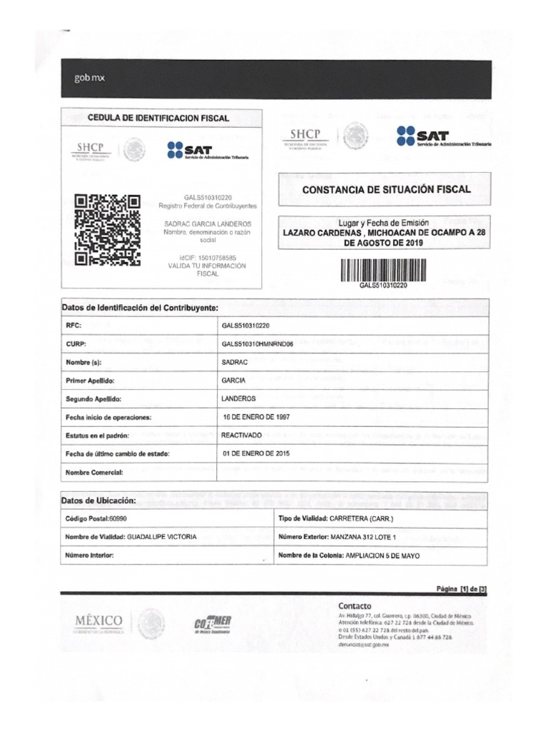 Cedula de Identificacion Fiscal | PDF