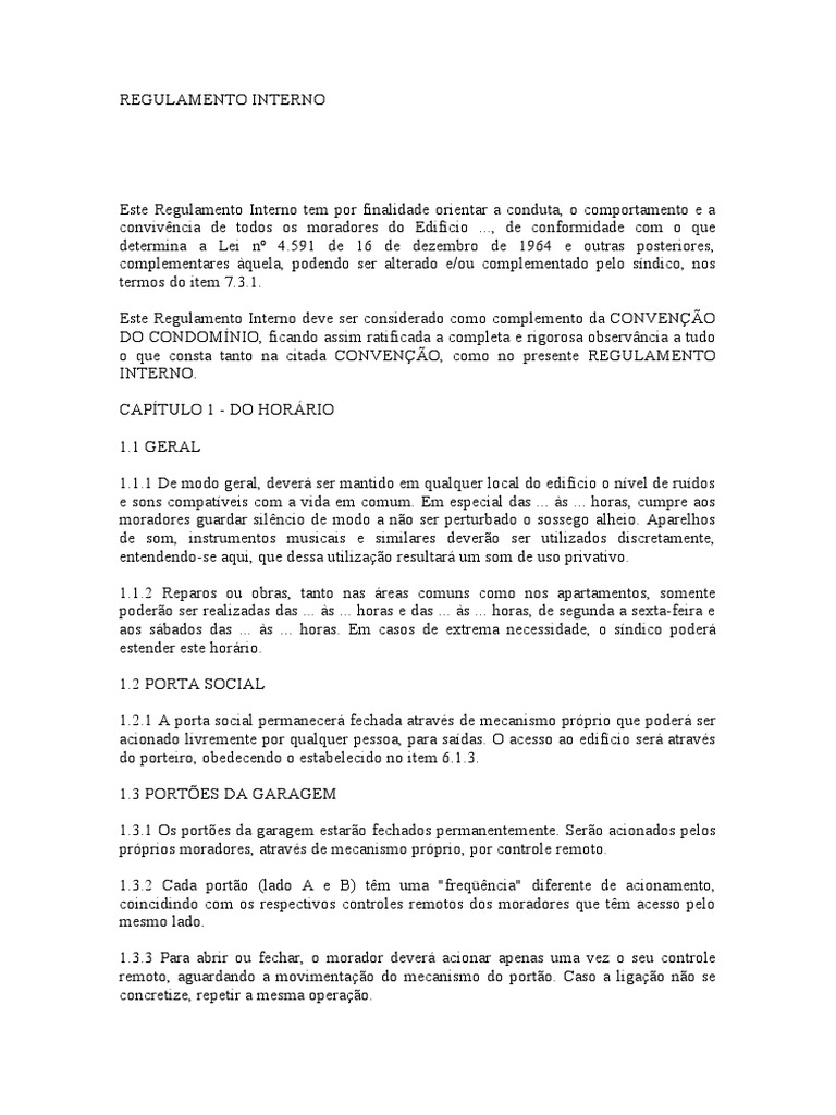 Diretrizes para convivência harmoniosa no condomínio: regulamento interno do edifício | PDF ...