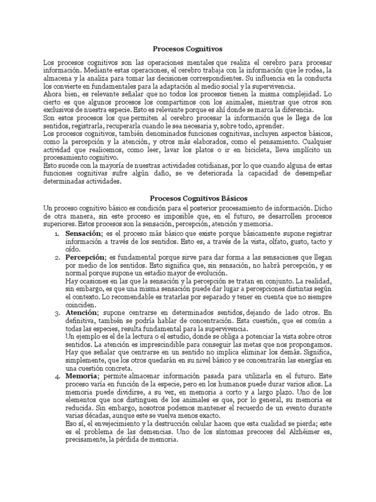 Procesos Cognitivos: Básicos y Superiores | PDF | Memoria | Percepción