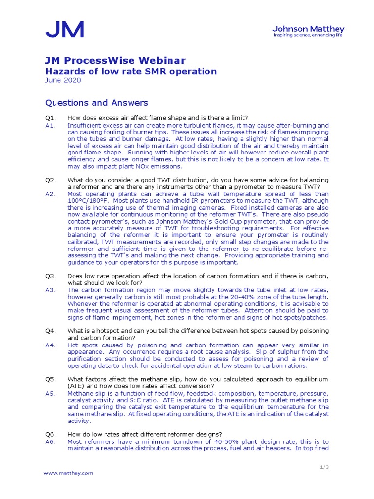 Questions and Answers For Primary Reformer | PDF | Gases | Heat