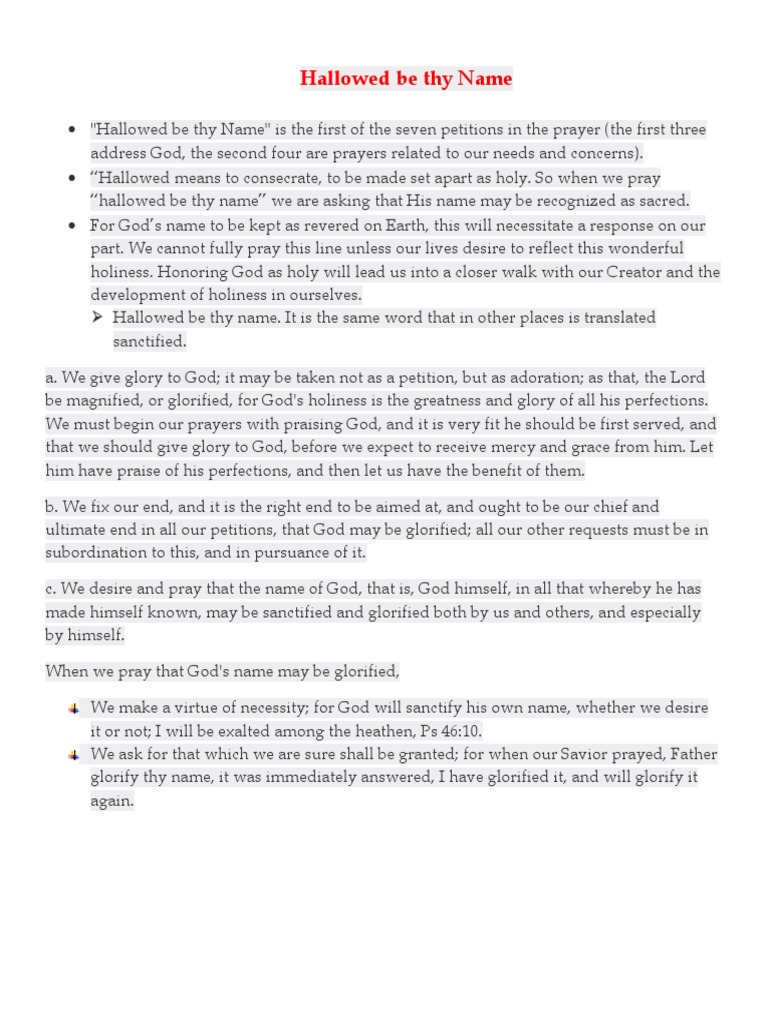 Hallowed Be Thy Name Explained | PDF