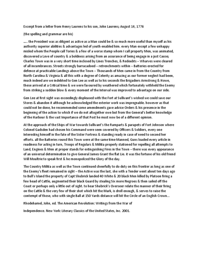 Battle of Fort Sullivan Letters Ansd Questions | PDF | Fortification ...