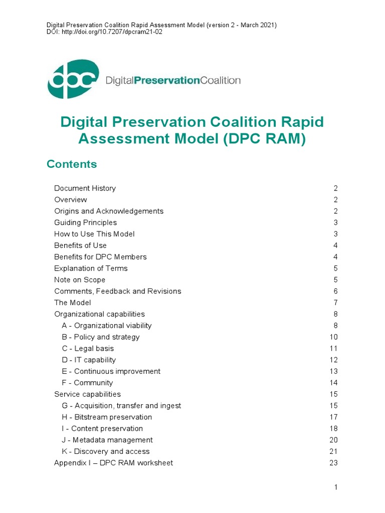 Digital Preservation Coalition Rapid Assessment Model v2 | PDF ...