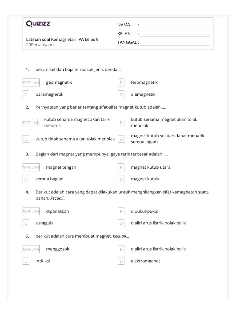 Latihan Soal Kemagnetan IPA Kelas 9 | PDF