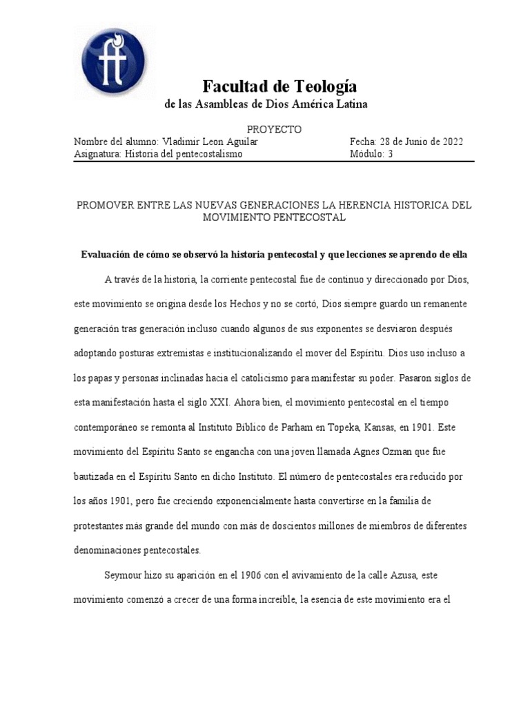 LeonV PROYECTO BOLIVIA | PDF | Pentecostalismo | Bautismo Con El ...