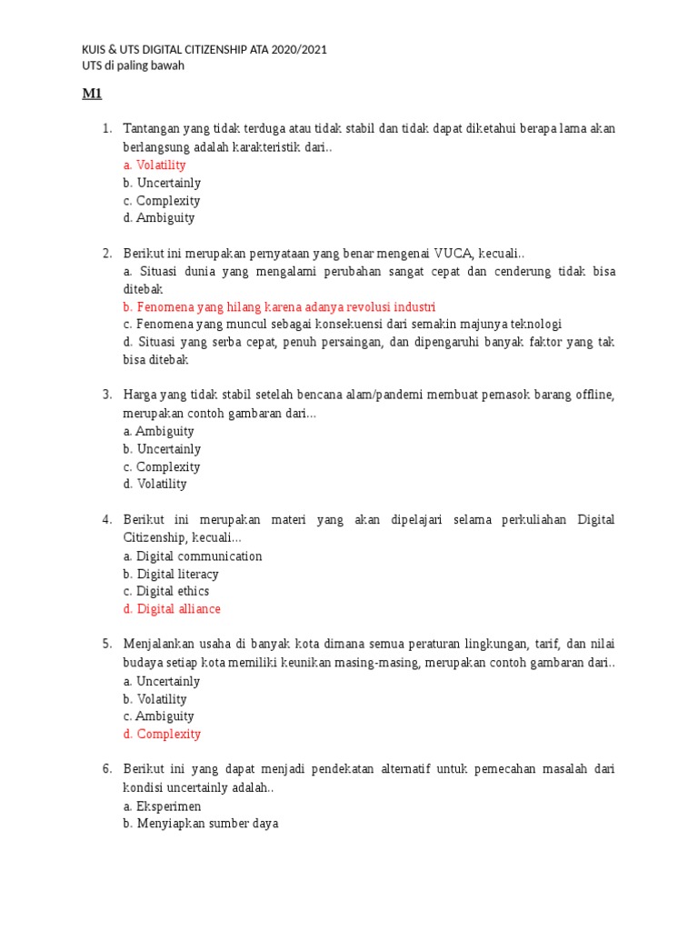 Soal Kuis Uts Digital Citizenship Ata 2020 2021 | PDF