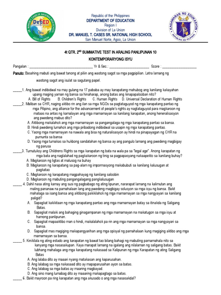 Ap10 4th QTR Summative Test | PDF