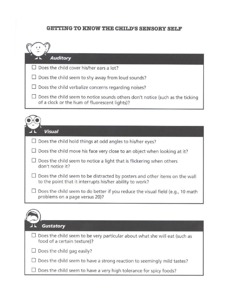 Sensory Processing Disorder Assessment Form | PDF