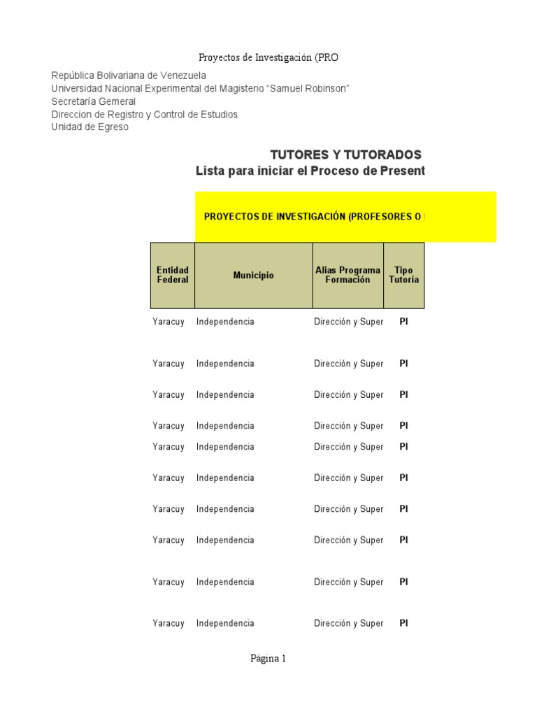 1 - Formato Tutores y Tutorados Proceso de Presentacion | PDF | Educación de la primera infancia ...