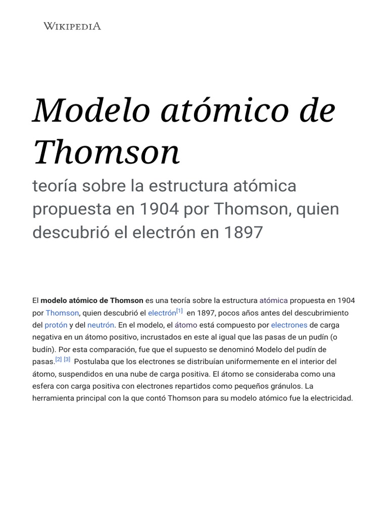 Modelo Atómico de Thomson - Wikipedia, La Enciclopedia Libre | PDF